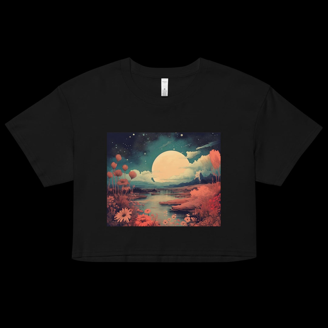 Womens Floral Crop Top, Crop Top for Her, Floral and Moon, Tshirts for ...