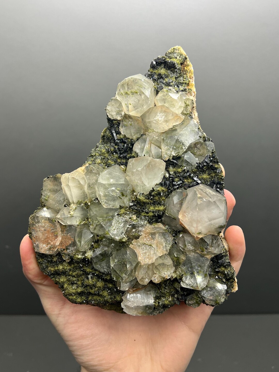 Very Showy! Green and Black Epidote With Lodolite Quartz, From Turkey ...