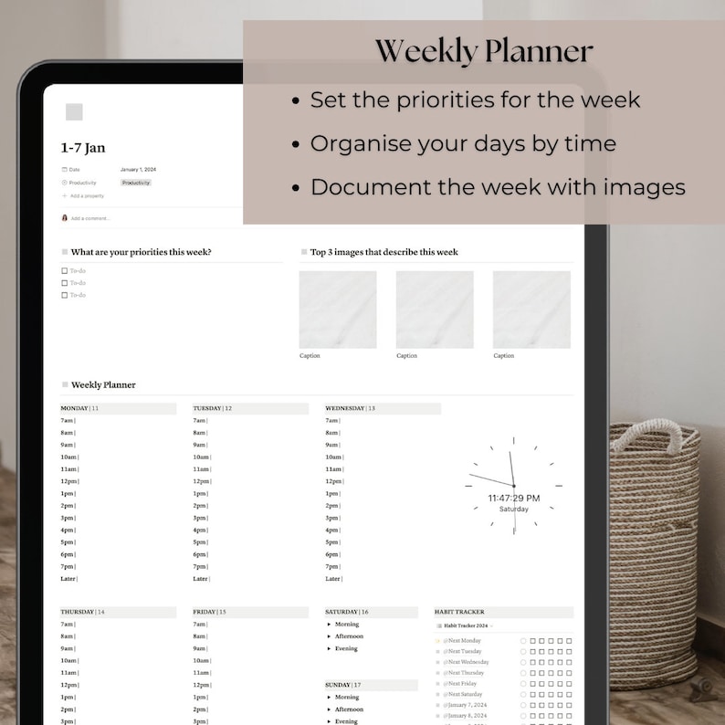 2024 Planner Notion Template, Monthly Planner, Weekly Planner, Daily ...