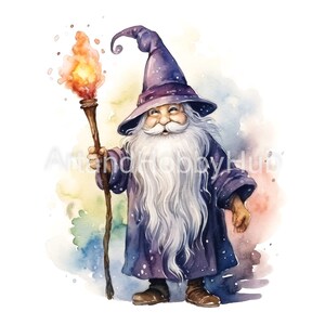 Cartoon Wizard Watercolor Clipart, 12 High Quality Jpgs, Wall Art Print ...