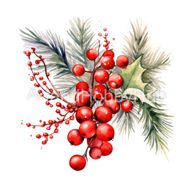 Christmas Decoration Watercolor Clipart, 12 High Quality Jpgs, Craft ...
