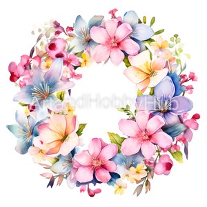 Spring Flower Wreath Watercolor Clipart, 12 High Quality Jpgs, Print ...