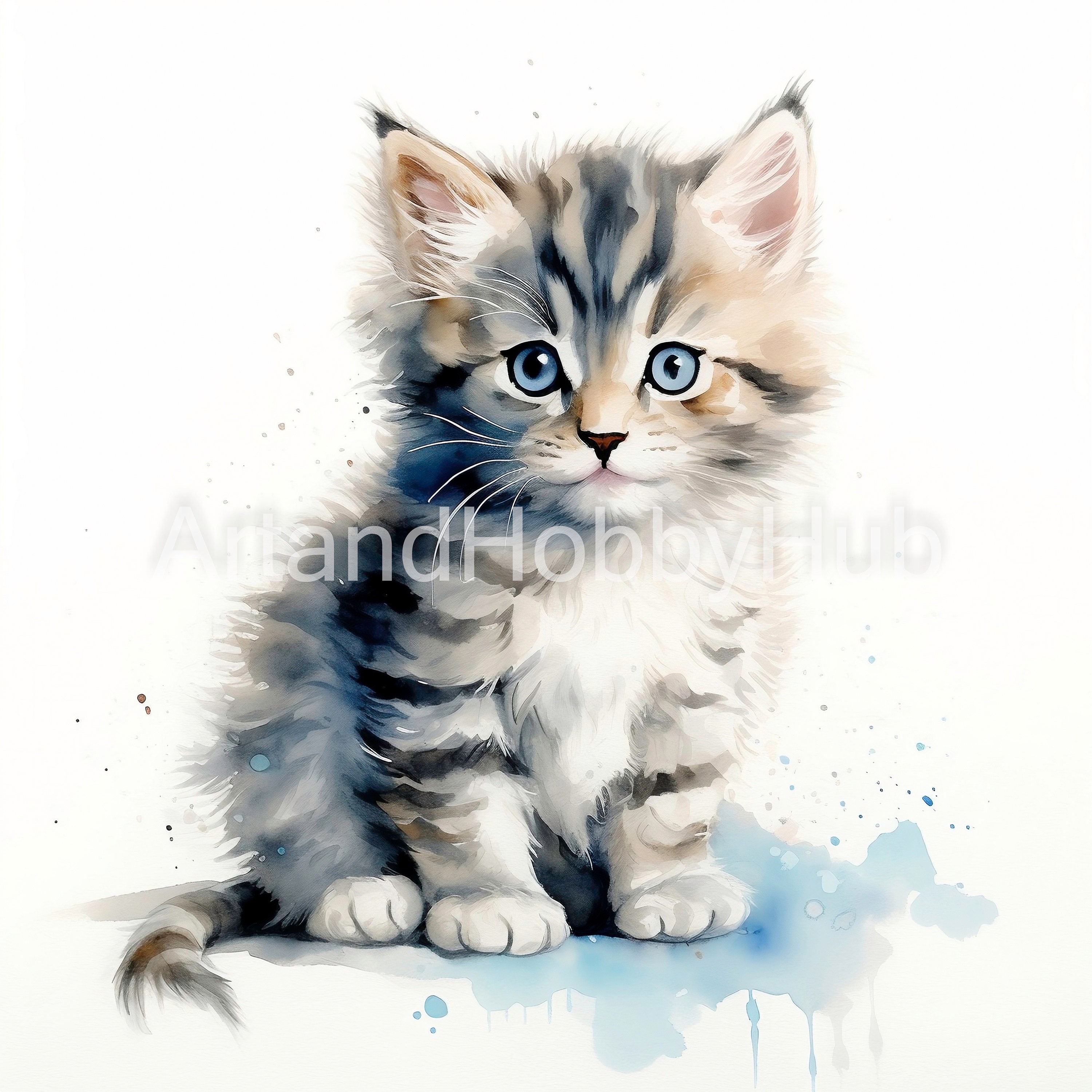 Cute Kitten Watercolor Clipart, 12 High Quality Jpgs, Wall Art, Craft ...