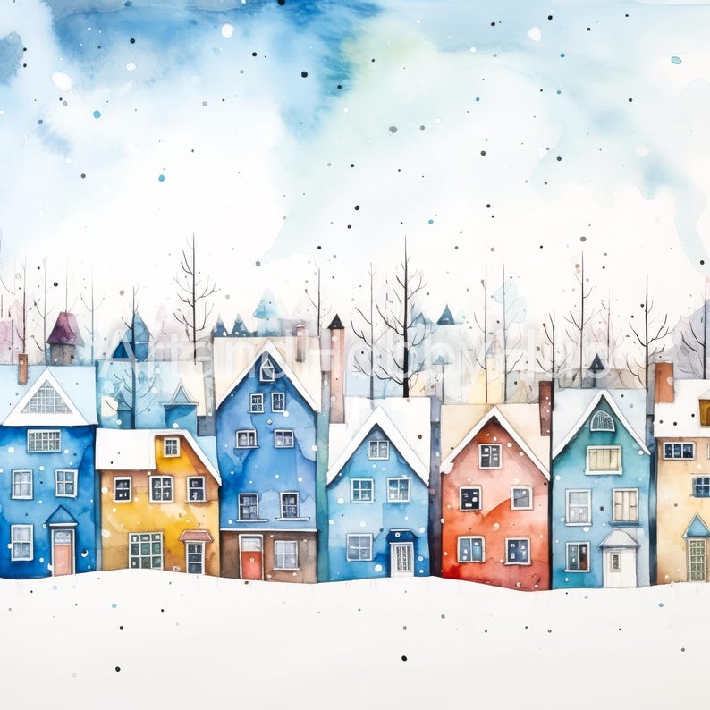 Winter Houses Watercolor Clipart, 12 High Quality Jpgs, Journal ...