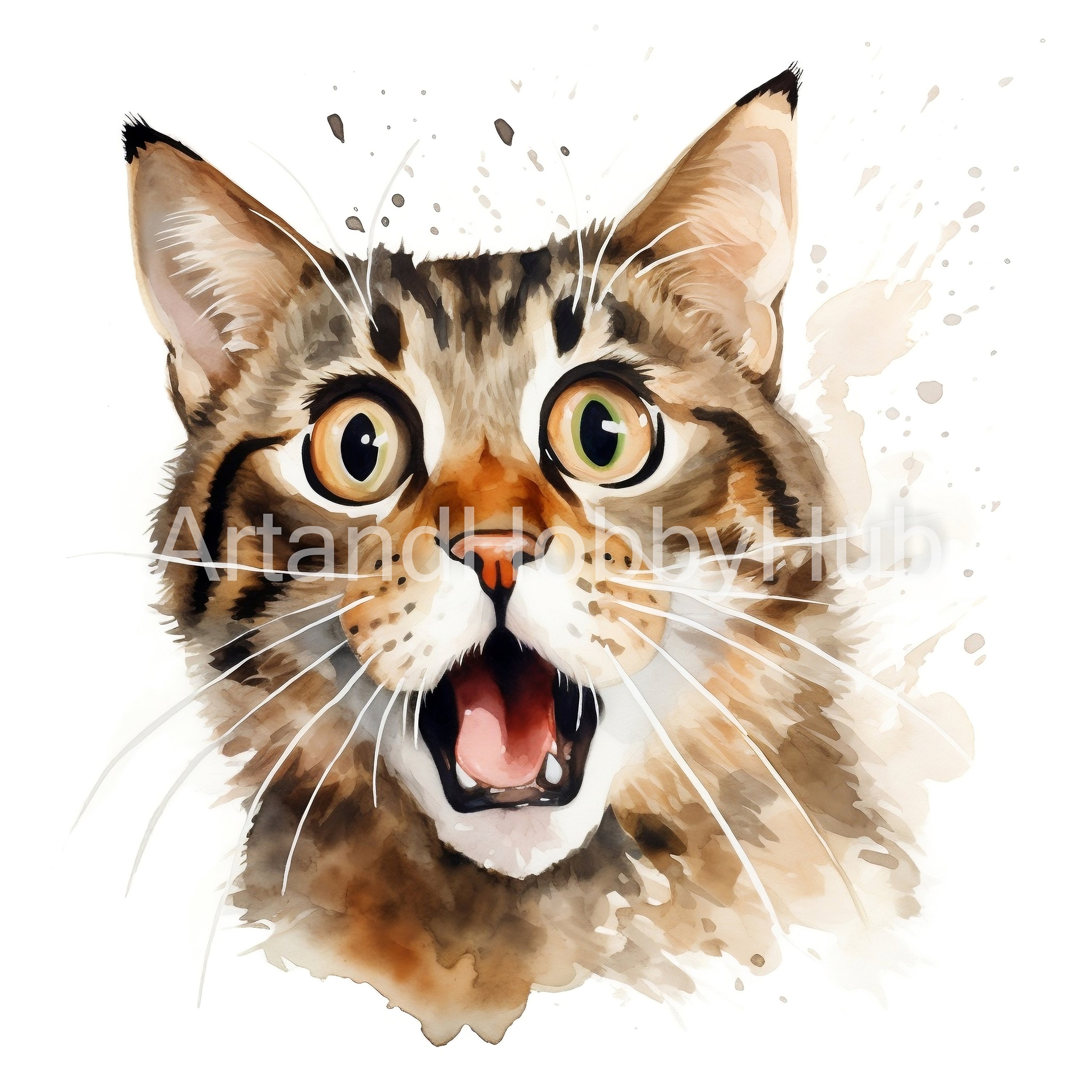 OMG Surprised Shocked Cats Watercolor Clipart, 12 High Quality Jpgs ...