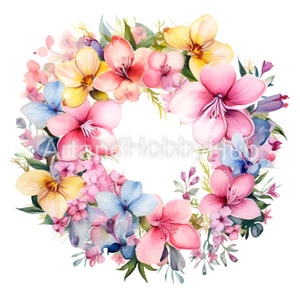 Spring Flower Wreath Watercolor Clipart, 12 High Quality Jpgs, Print ...