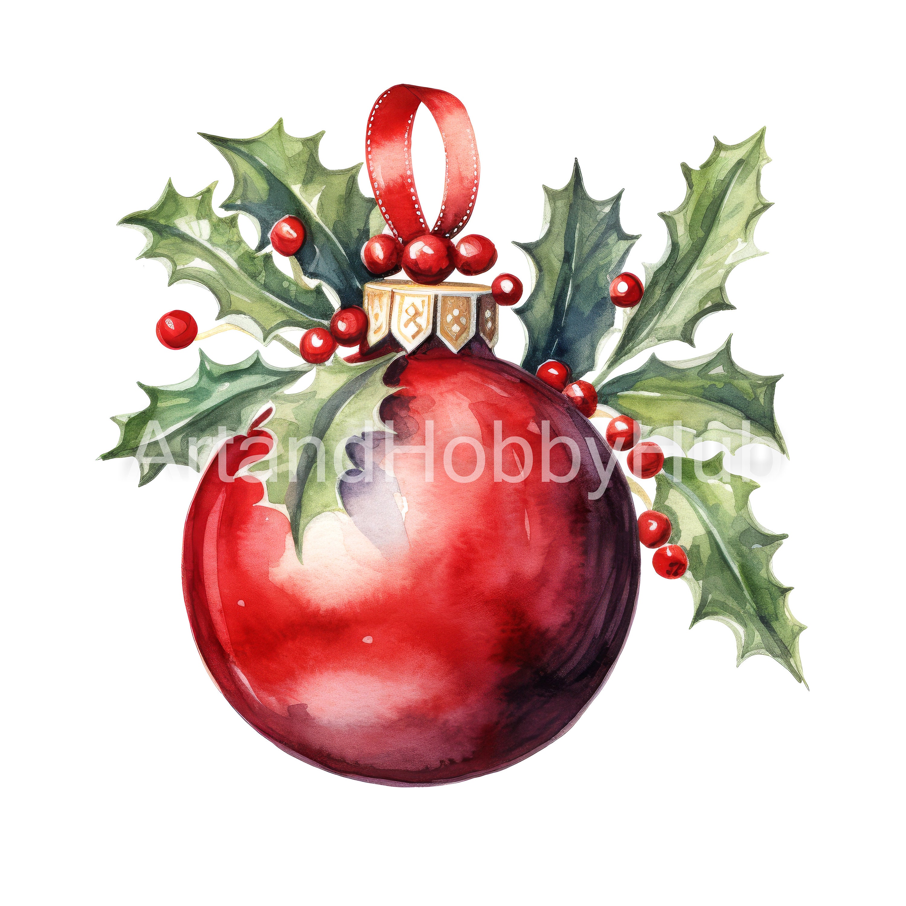 Christmas Decoration Watercolor Clipart, 12 High Quality Jpgs, Craft ...