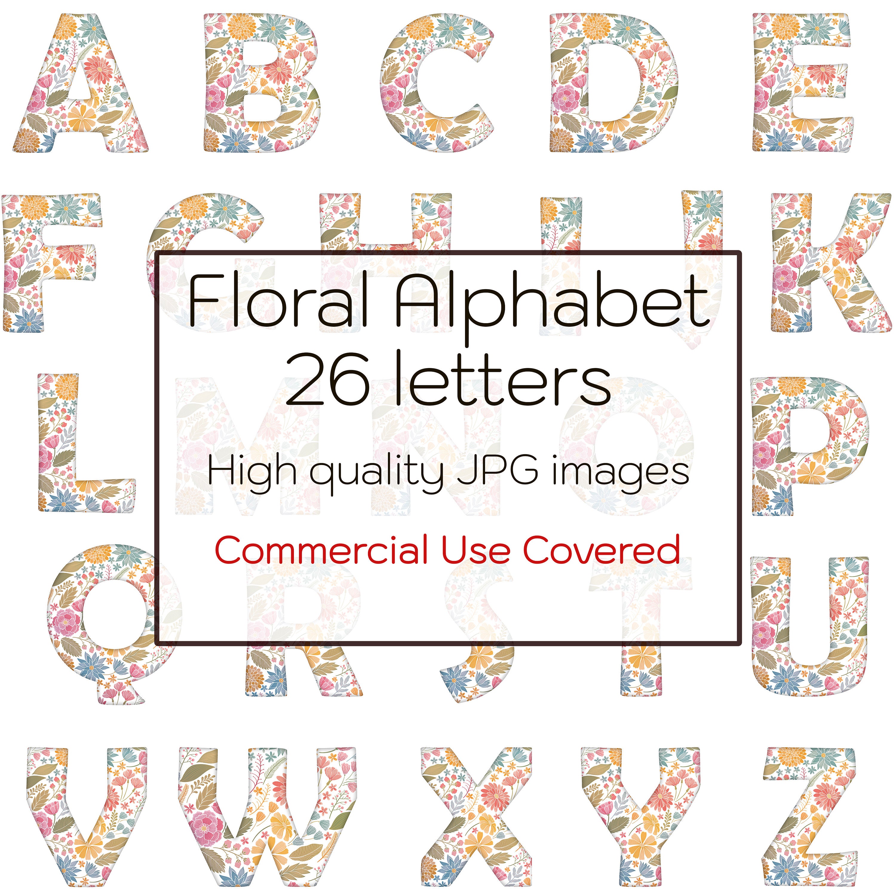 Alphabet Floral Letters, 26 High Quality Jpgs, Nursery Prints, Wall Art ...
