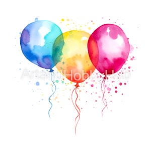 Balloons Watercolor Clipart, 12 High Quality Jpgs, Craft, Mug, Card ...