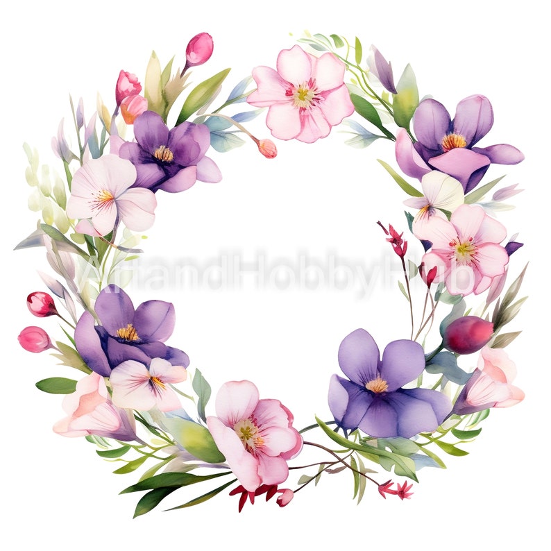 Spring Flower Wreath Watercolor Clipart, 12 High Quality Jpgs, Print ...