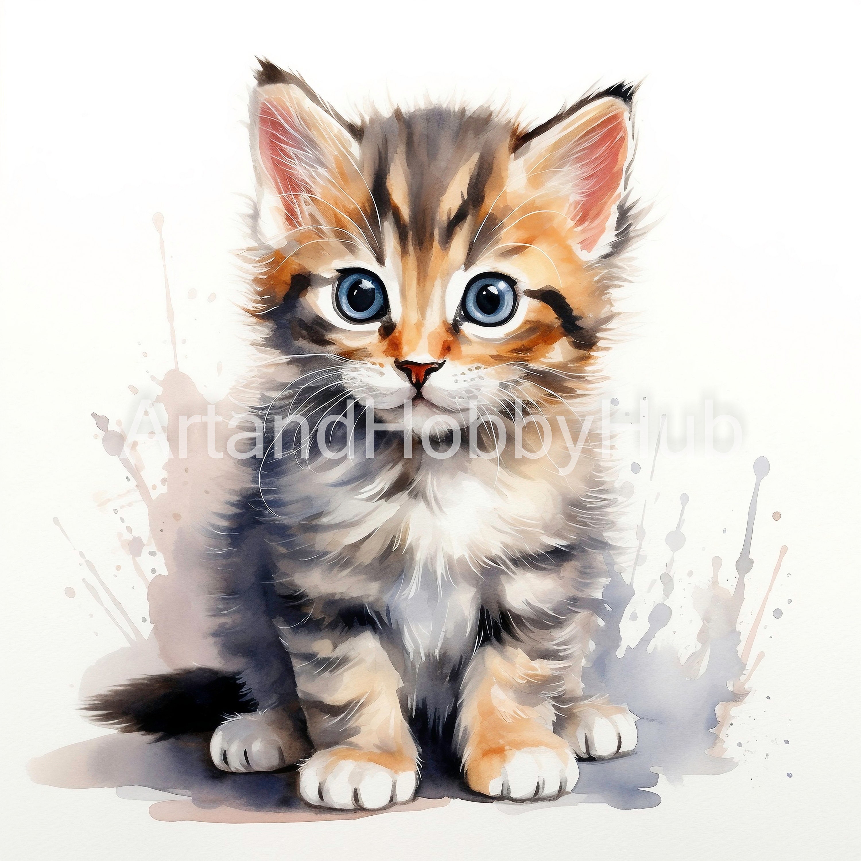 Cute Kitten Watercolor Clipart, 12 High Quality Jpgs, Wall Art, Craft ...