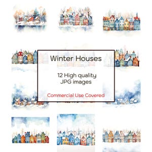 Winter Houses Watercolor Clipart, 12 High Quality Jpgs, Journal ...