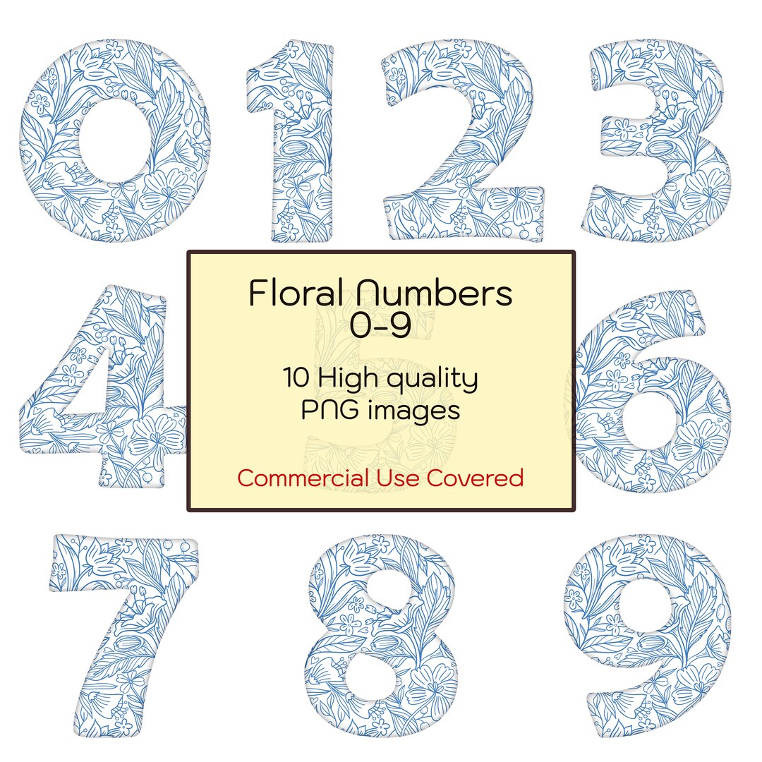 Numbers 0-9 Floral, 10 High Quality Pngs, Nursery Print Wall Art ...