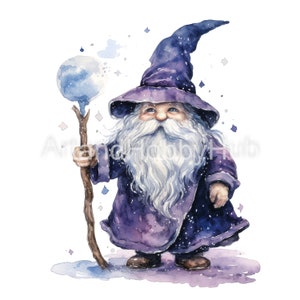 Cartoon Wizard Watercolor Clipart, 12 High Quality Jpgs, Wall Art Print ...