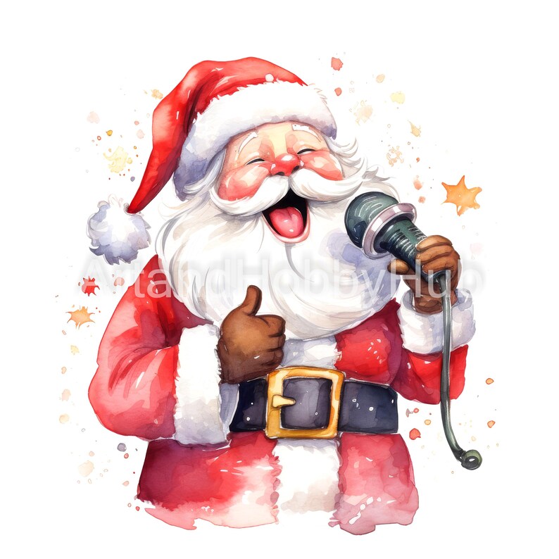 Singing Santa Clause Watercolor Clipart, 12 High Quality Jpgs ...