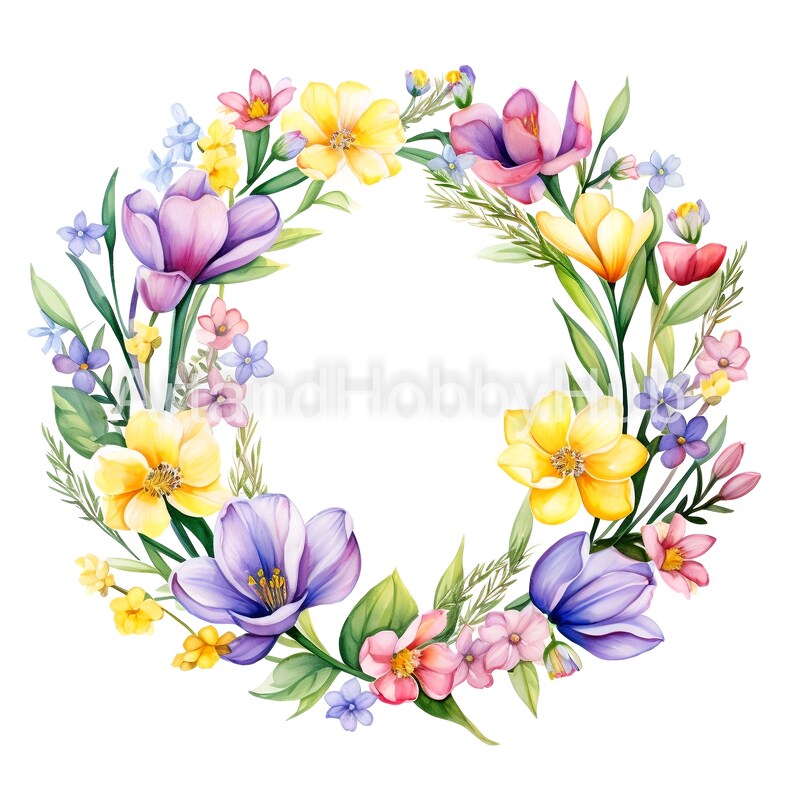 Spring Flower Wreath Watercolor Clipart, 12 High Quality Jpgs, Print ...