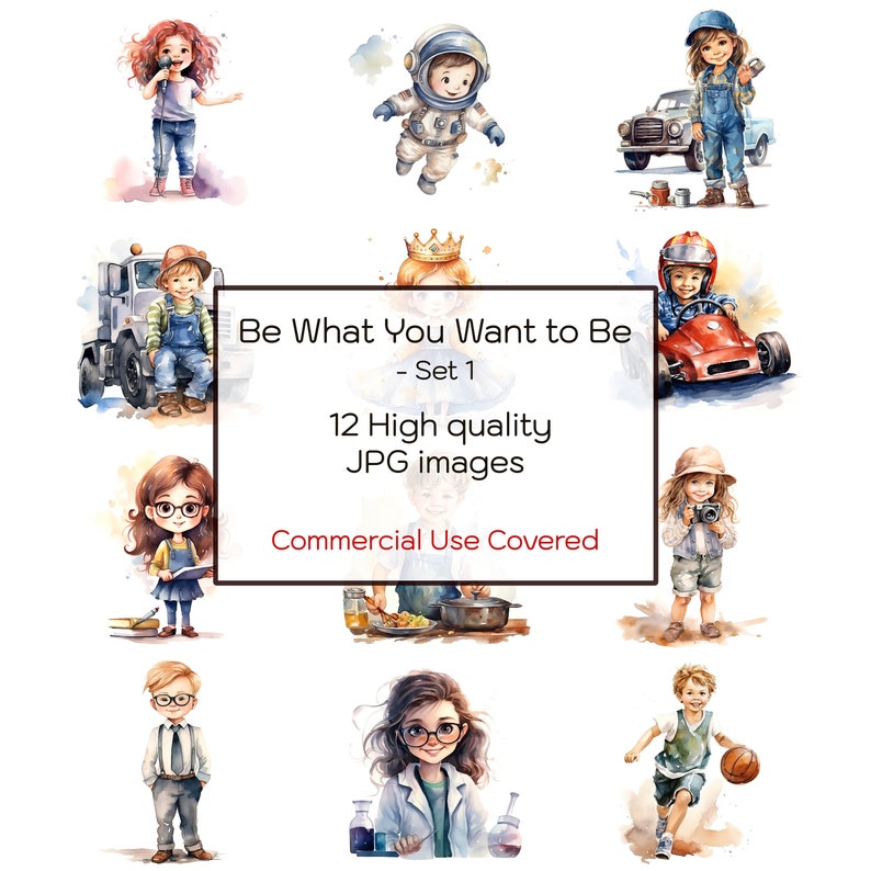 Kids Professions Set 1 Watercolor Clipart, 12 High Quality Jpgs ...