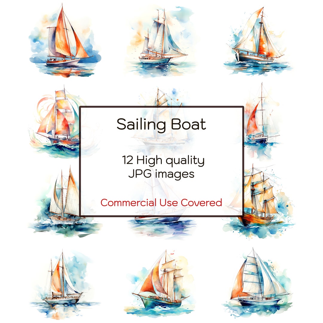 Sailing Boat Watercolor Clipart, 12 High Quality Jpgs, Memory Book ...