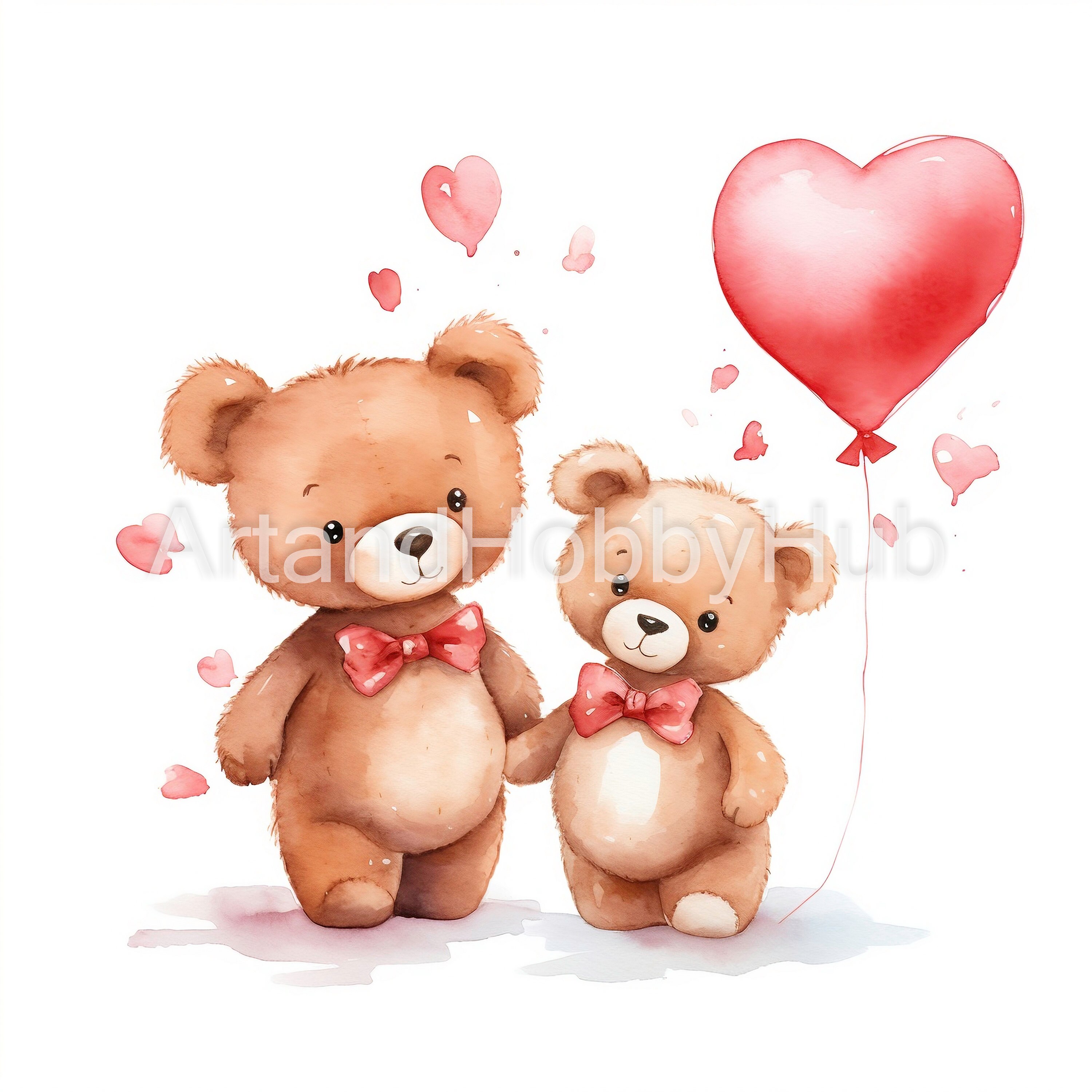 Teddy Bear Couple in Love Watercolor Clipart, 12 High Quality Jpgs ...