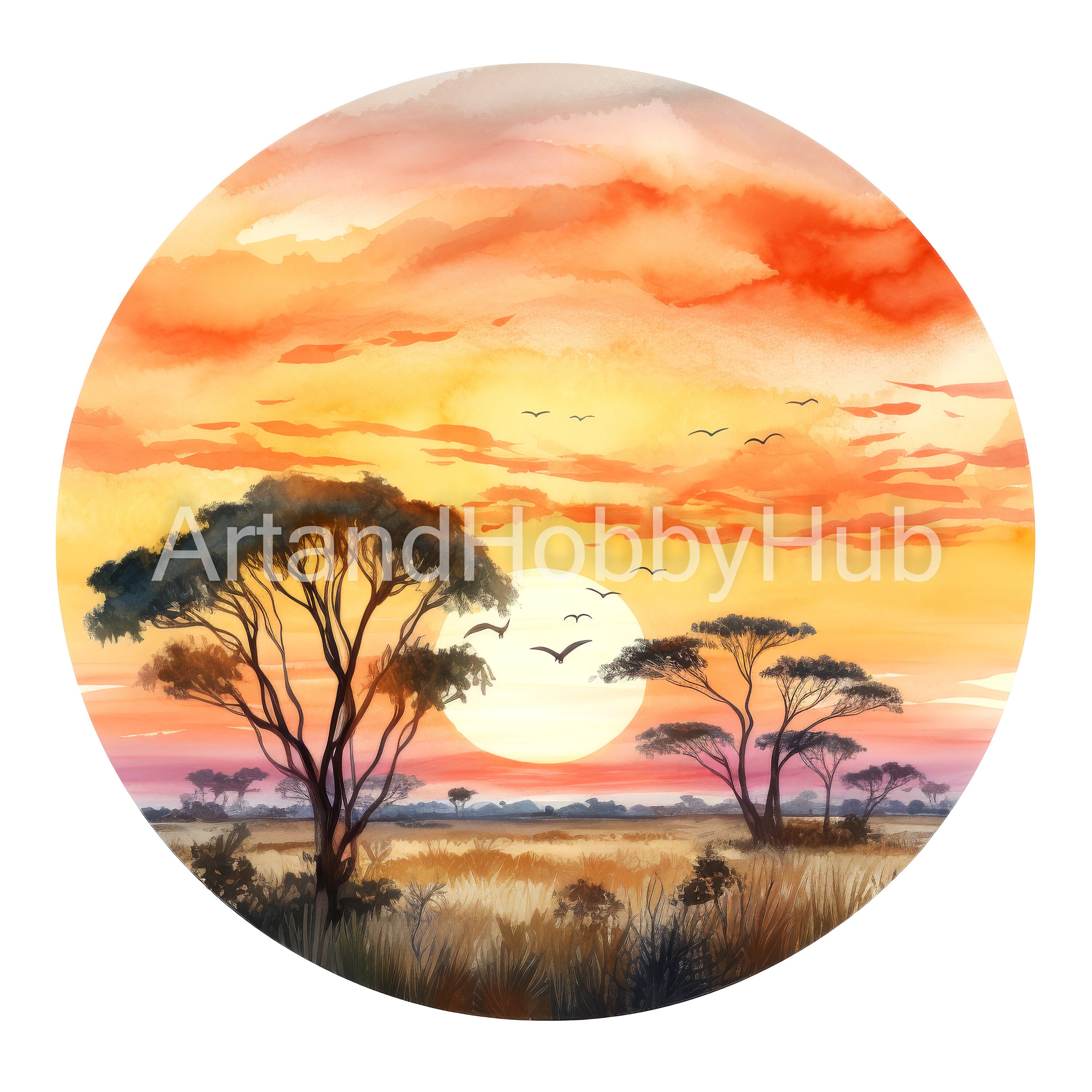 African Sunset Watercolor Clipart, 12 High Quality Jpgs, Print, Journal ...