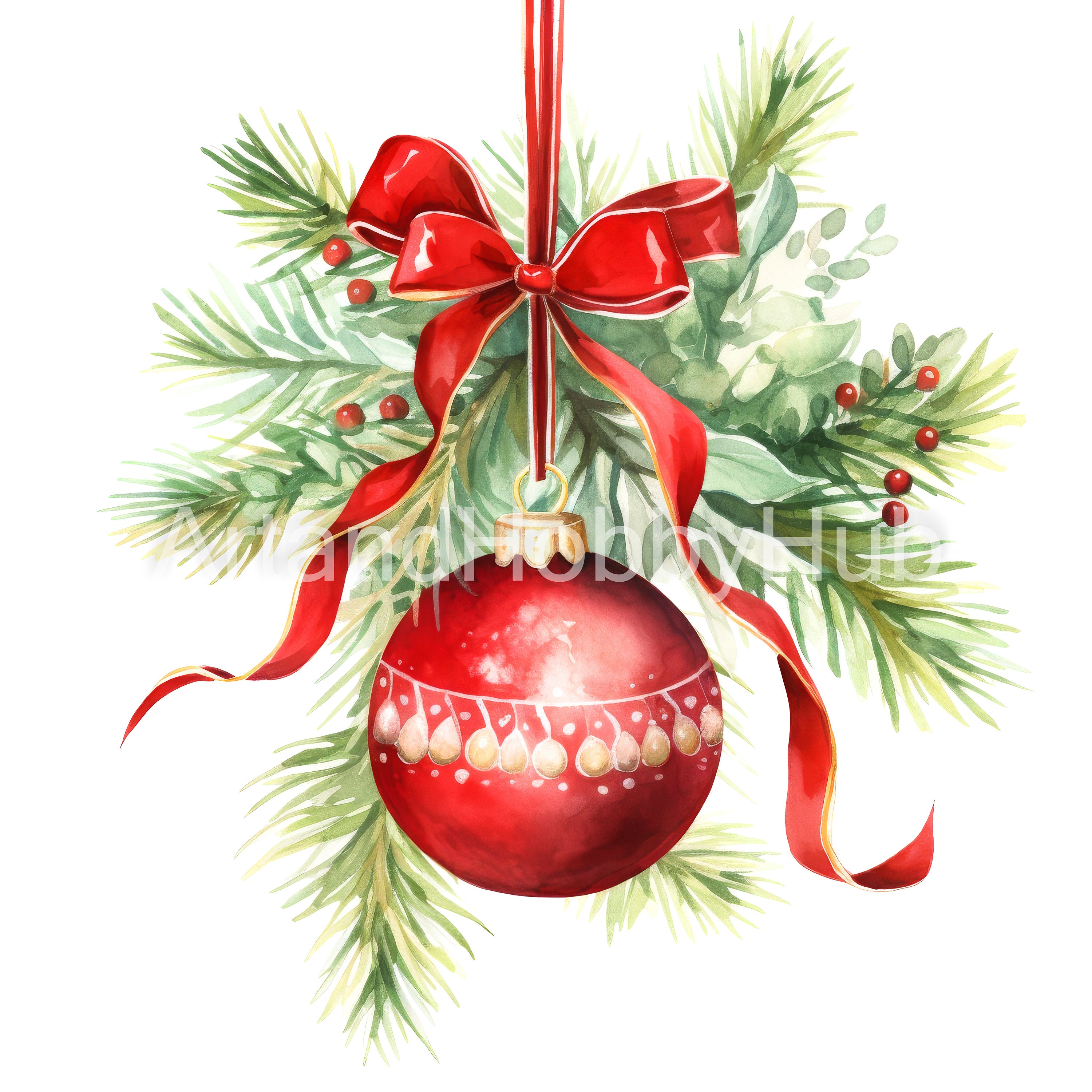 Christmas Decoration Watercolor Clipart, 12 High Quality Jpgs, Craft ...