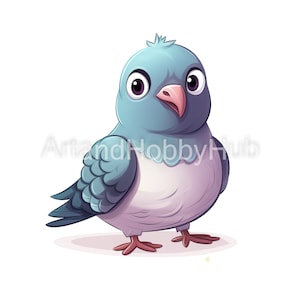Cute Cartoon Pigeon Illustrations Clipart, 12 High Quality Jpgs, Cards ...