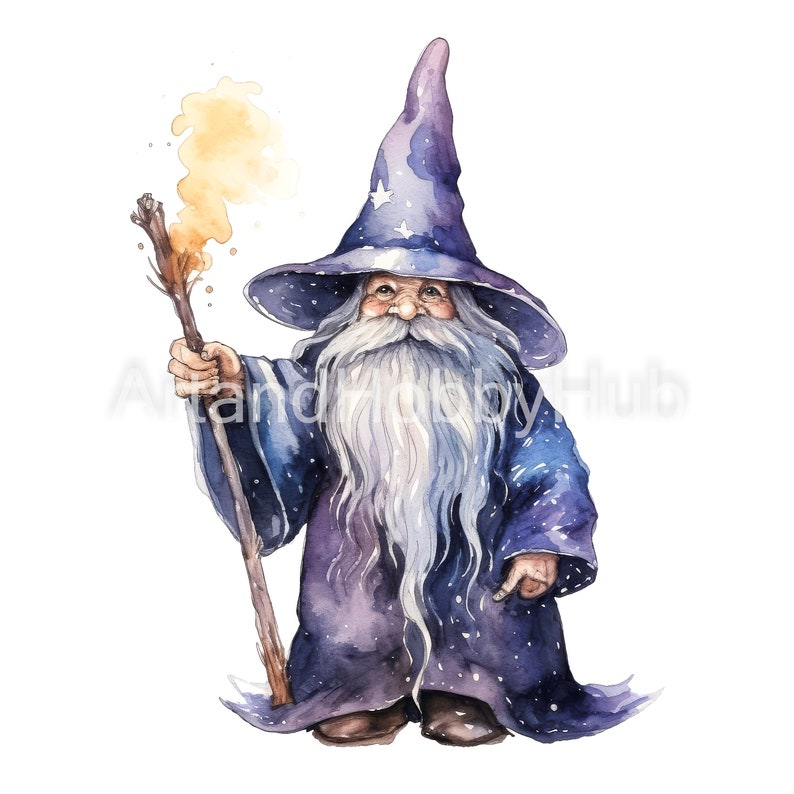 Cartoon Wizard Watercolor Clipart, 12 High Quality Jpgs, Wall Art Print ...