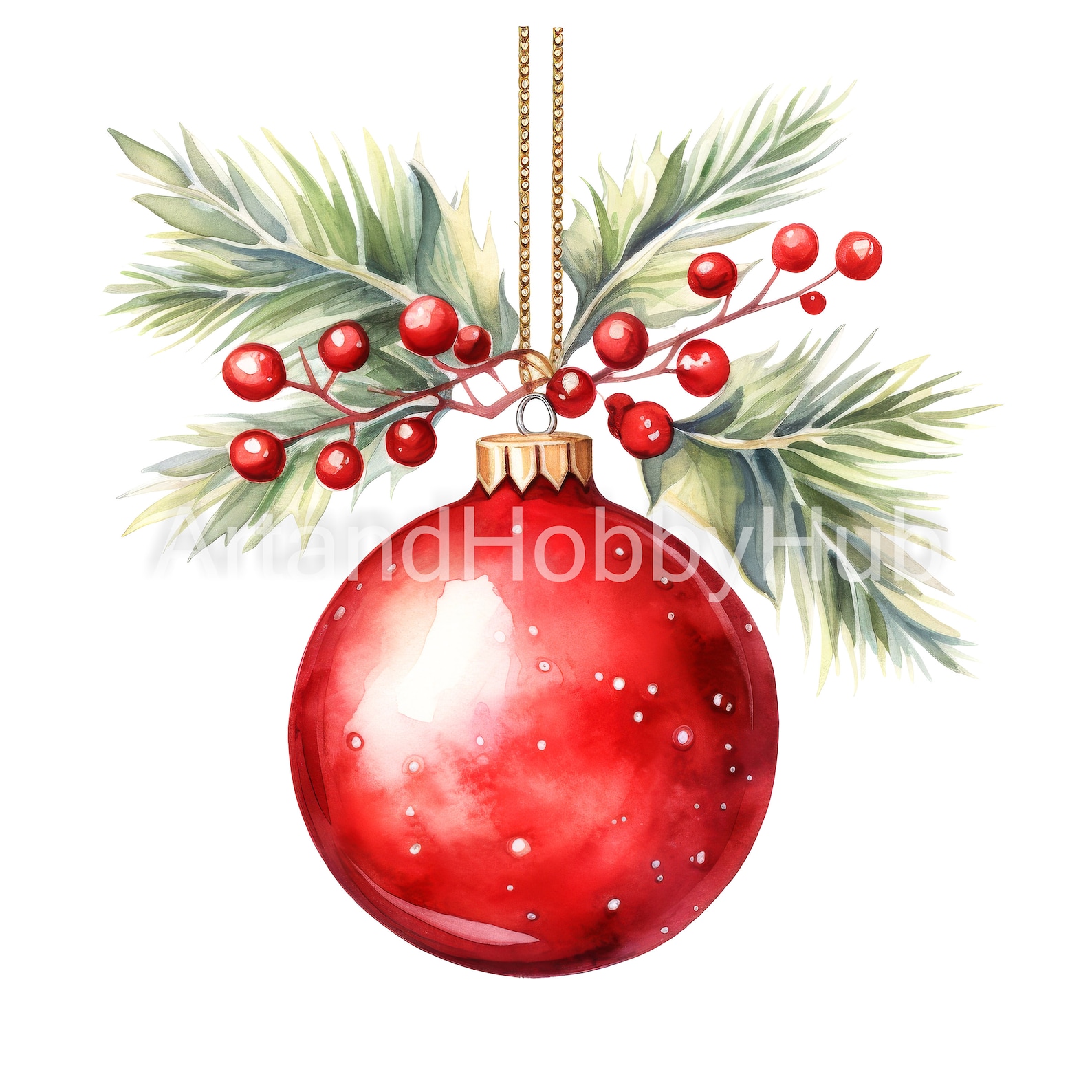 Christmas Decoration Watercolor Clipart, 12 High Quality Jpgs, Craft ...