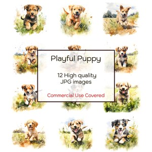 12 Playful Puppy Watercolor Clipart High Quality Jpgs, Wall Art, Print ...