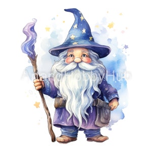 Cartoon Wizard Watercolor Clipart, 12 High Quality Jpgs, Wall Art Print ...