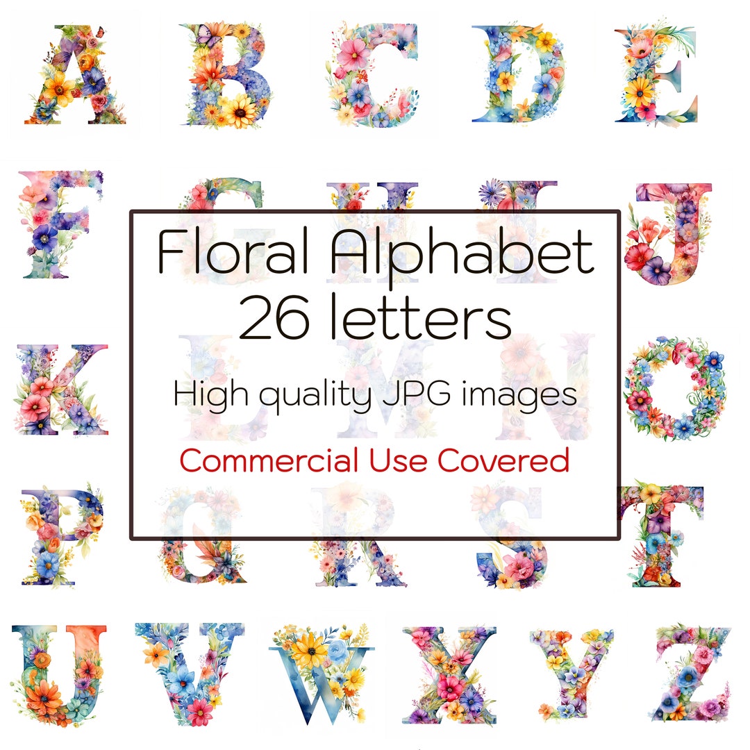 Alphabet Floral Letters, 26 High Quality Jpgs, Nursery Prints, Wall Art ...