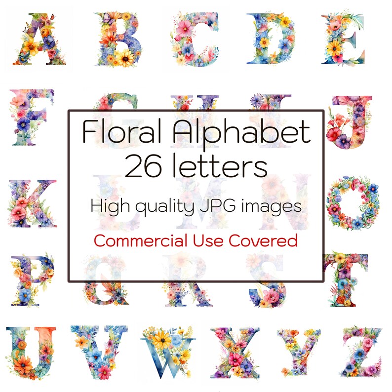 Alphabet Floral Letters, 26 High Quality Jpgs, Nursery Prints, Wall Art ...