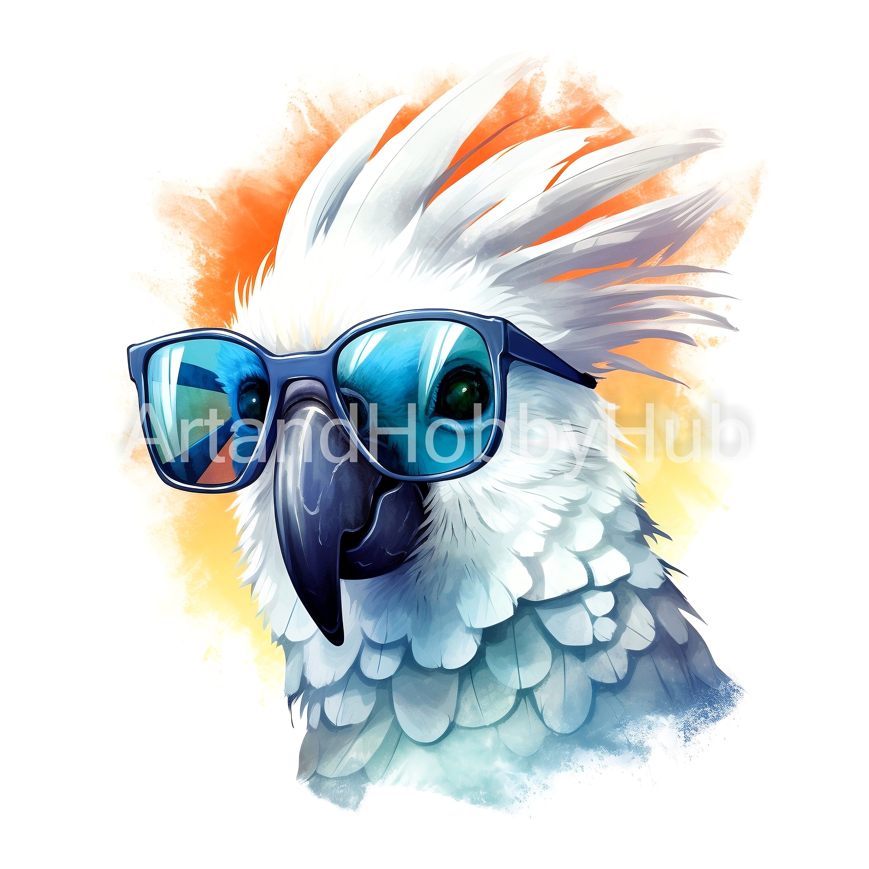 Cool Cockatoo Watercolor Clipart, 12 High Quality Jpgs, Wall Art, Print ...