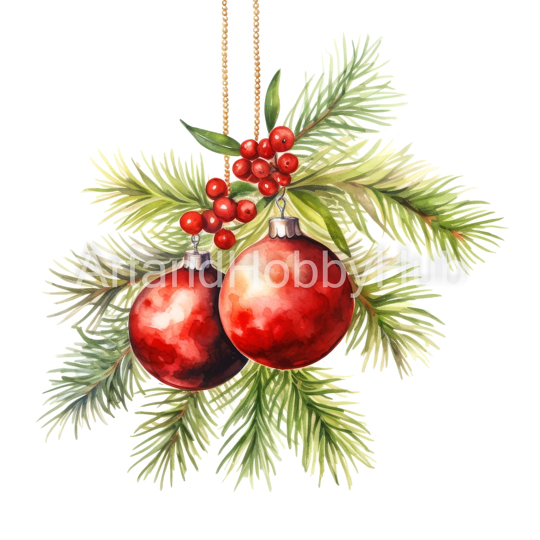 Christmas Decoration Watercolor Clipart, 12 High Quality Jpgs, Craft ...