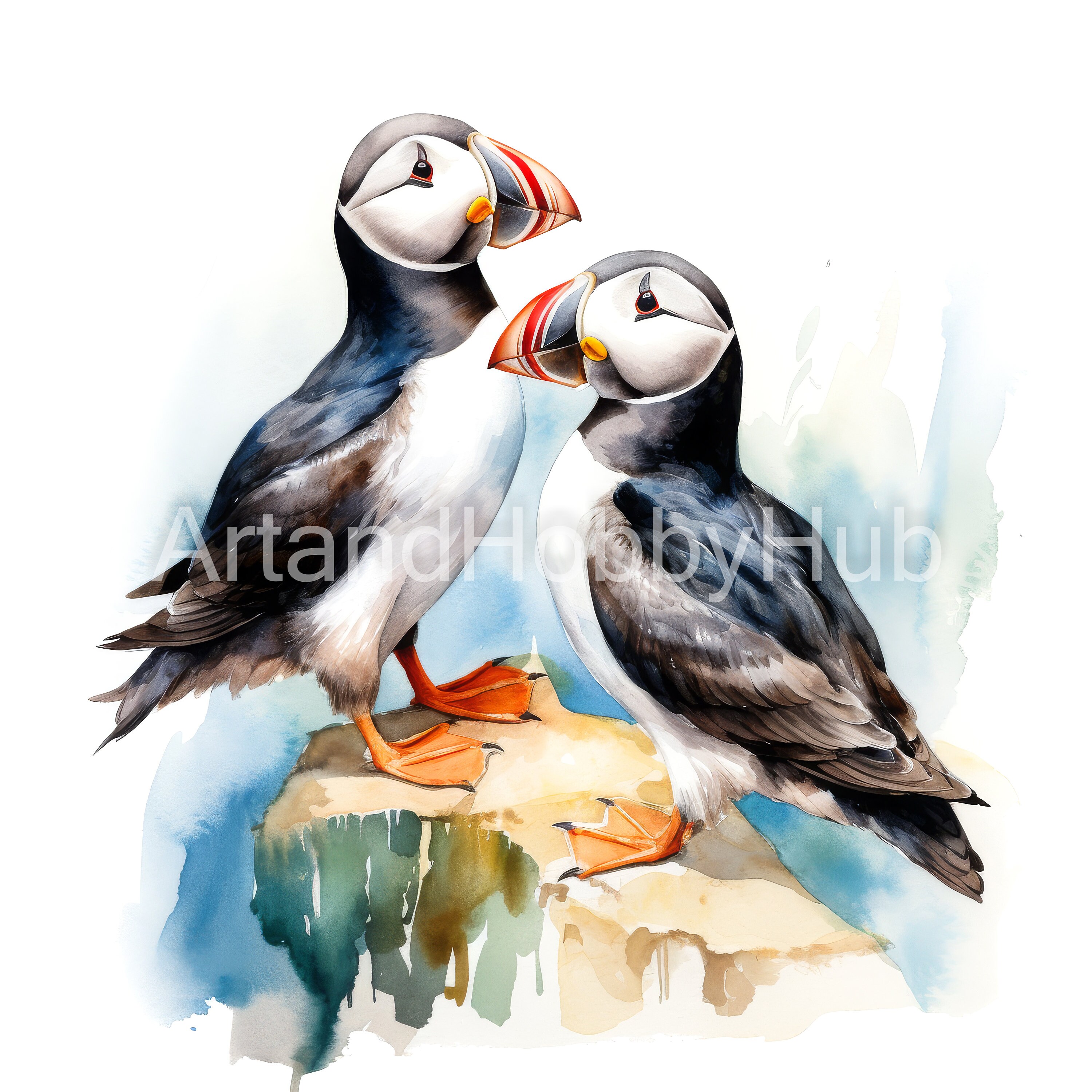 Atlantic Puffin Watercolor Clipart, 12 High Quality Jpgs, Wall Art ...
