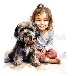 Kid and Dog Best Friends Watercolor Clipart, 12 High Quality Jpgs ...