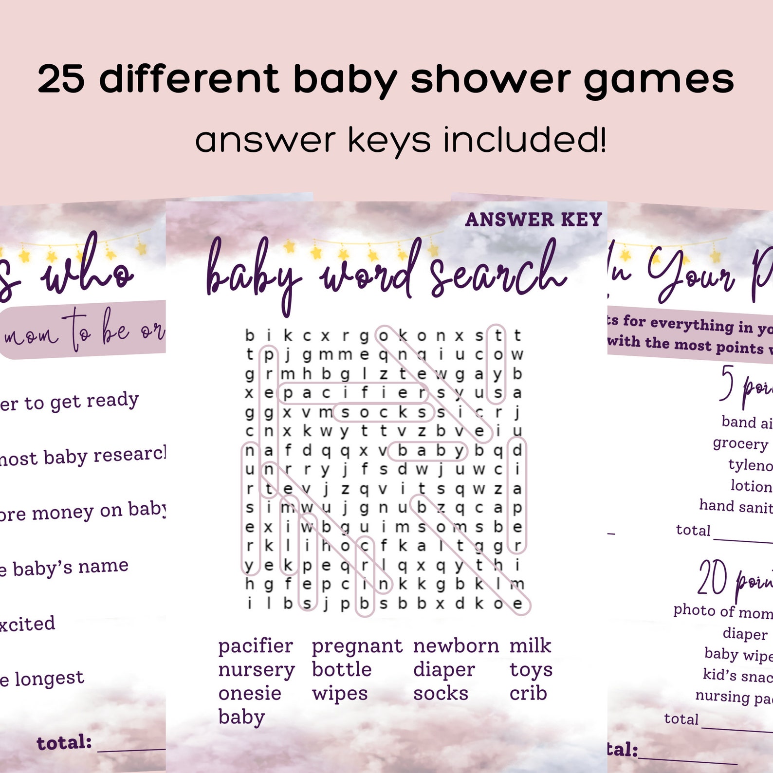 Twinkle Star Baby Shower Games Bundle Template, Editable Canva Template ...