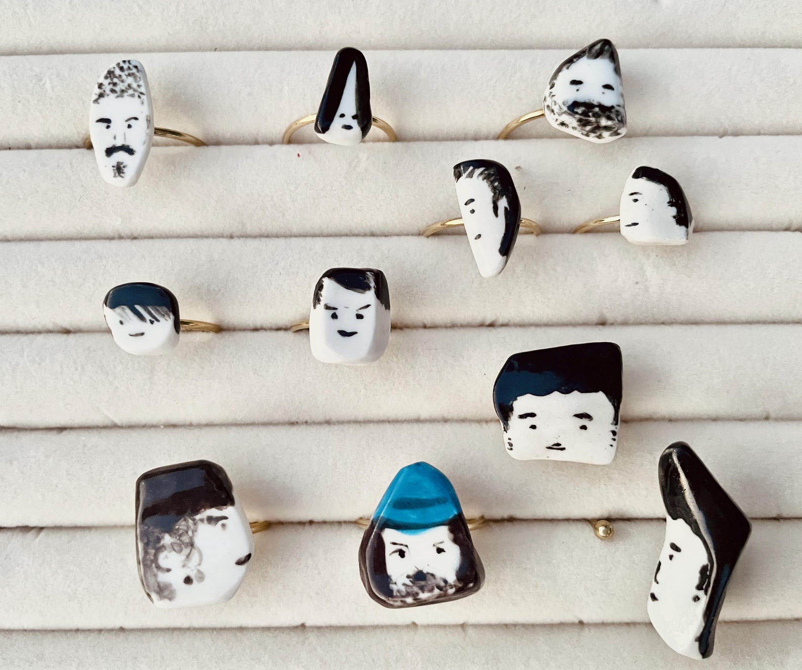 His Face Adjustable Ceramic Ring. Porcelain Illustrated Portrait Rings ...
