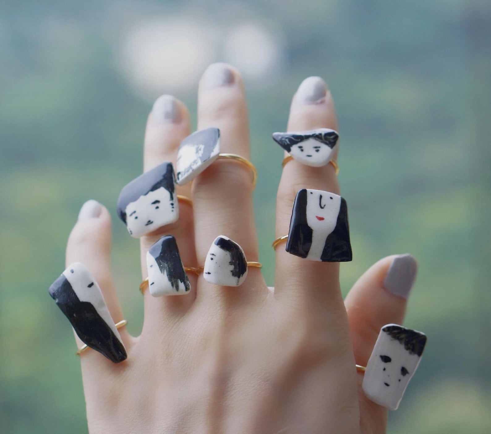 Handmade Porcelain Illustrated Portrait Ring. Quirky Face Ring ...