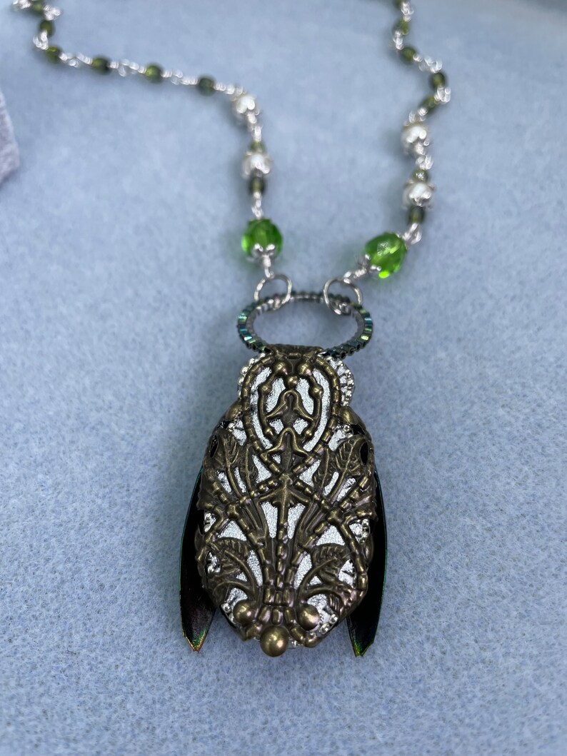 Beaded Beetle Pendant Necklace: Natural Labradorite & Beetle Wings - Etsy