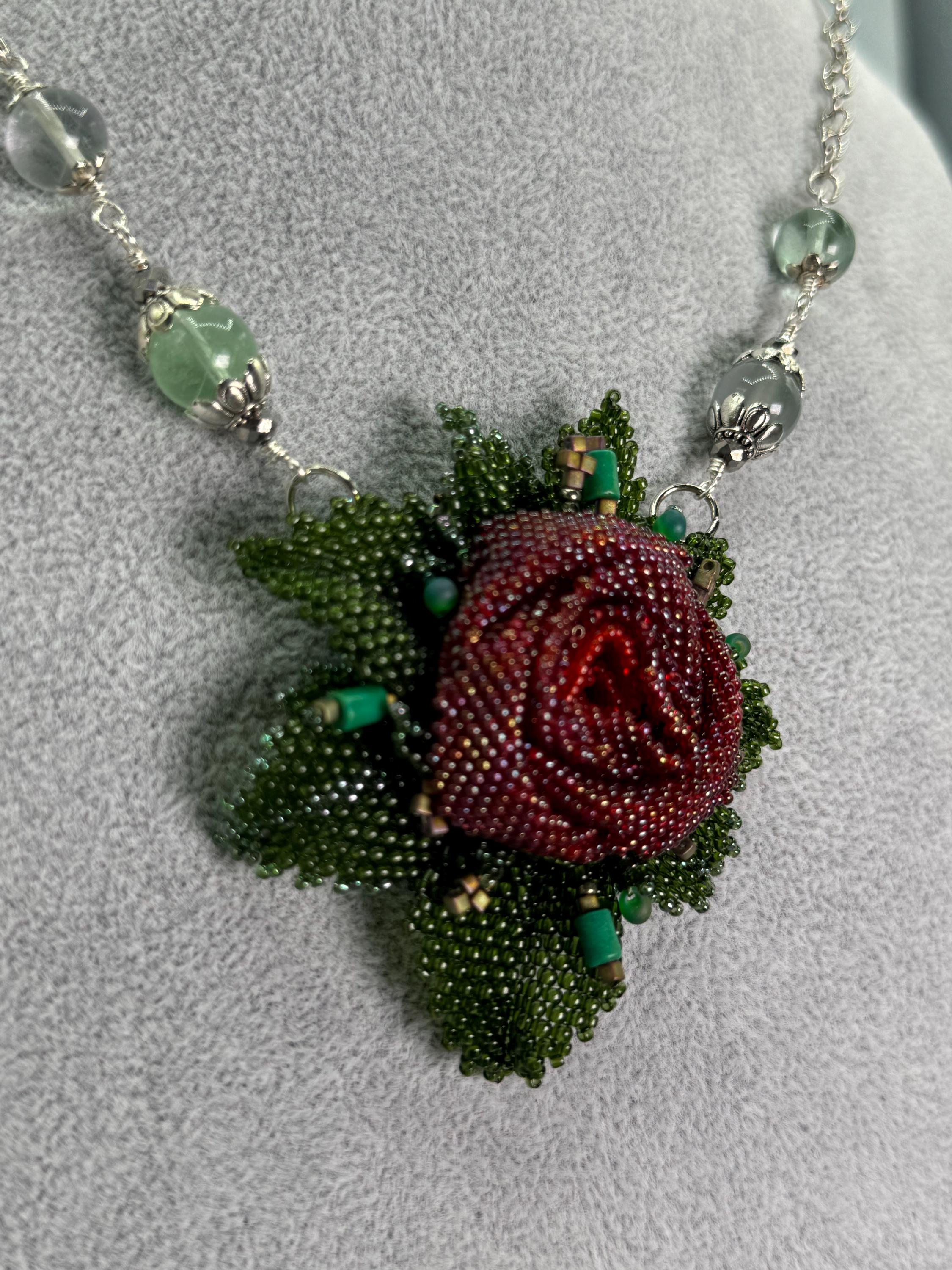 Beaded Red Rose Necklace, Beaded Embroidery, Miyuki Japanese Bread ...