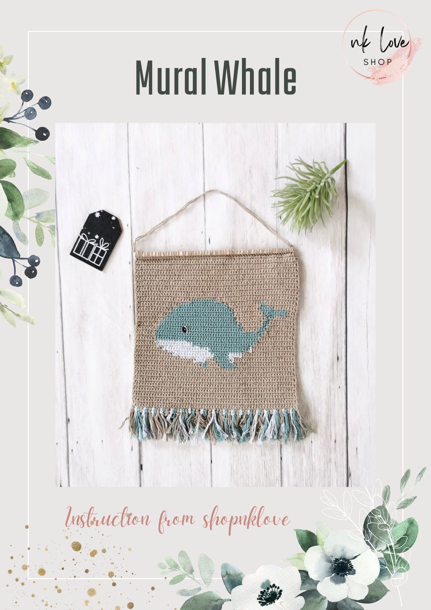 Crochet Pattern PDF Whale Wall Picture Decor Crochet Children's Room ...