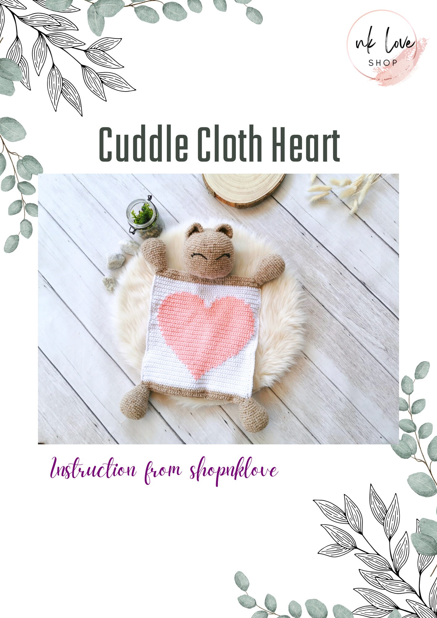 Crochet Pattern PDF Cuddle Cloth Bear Heart Crocheted Cuddly Blanket ...