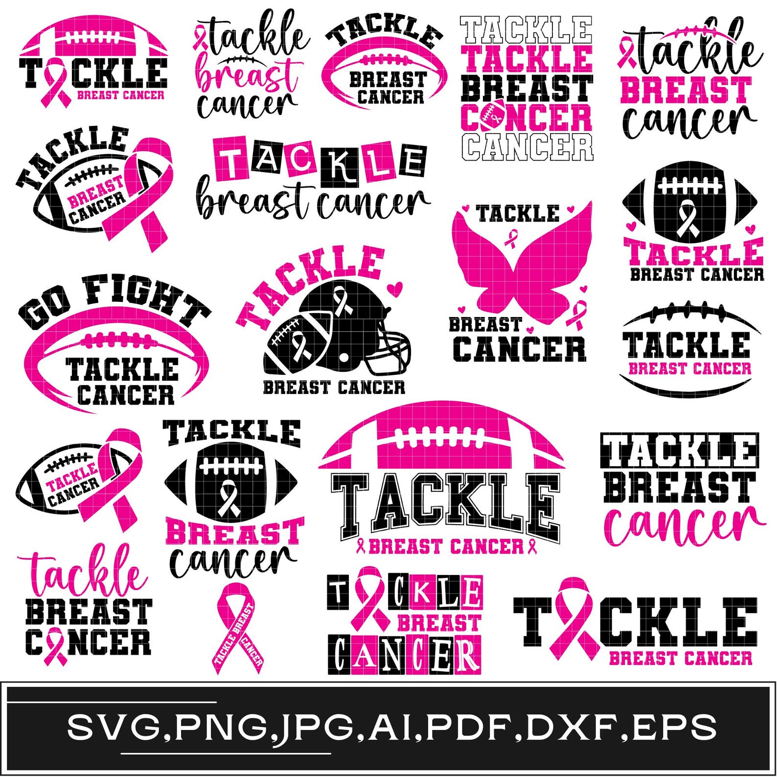 Tackle Breast Cancer Svg Bundle, Fight Breast Cancer Svg, Cancer ...