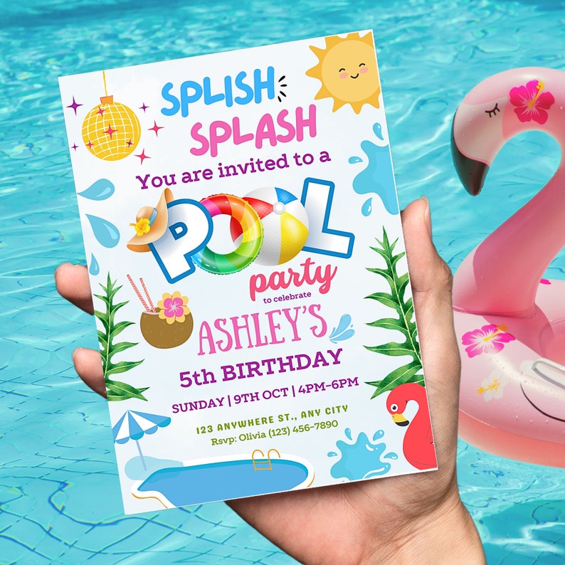 Splish Splash Pool Party Invitation Template, Pool Birthday Party ...