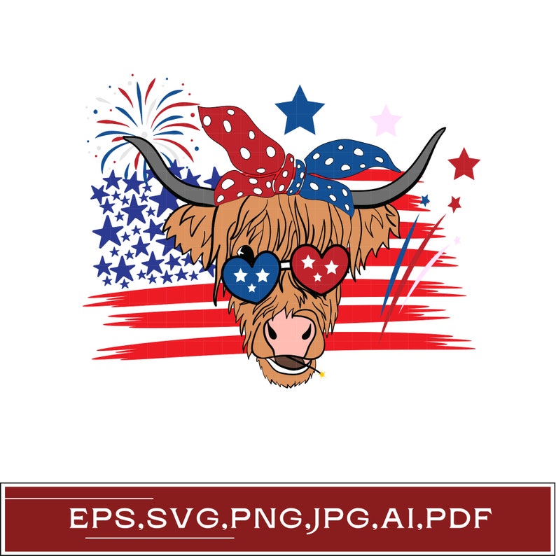 Patriotic Highland Cow Svg, American Cow Png, American Svg, 4th of July ...