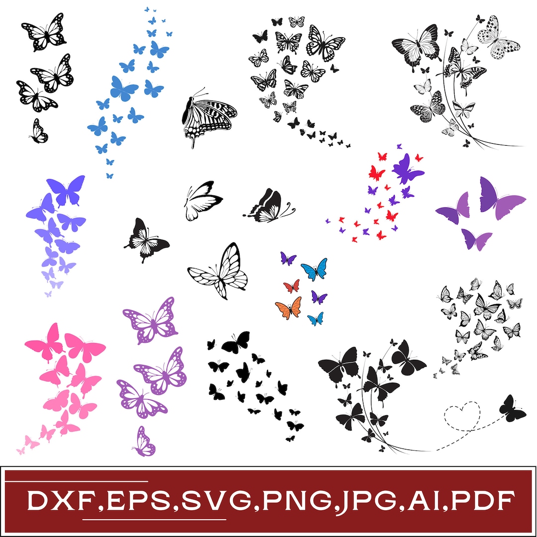 Flying Butterflies Svg Bundle, Butterfly Svg, Butterfly Swarm Svg ...