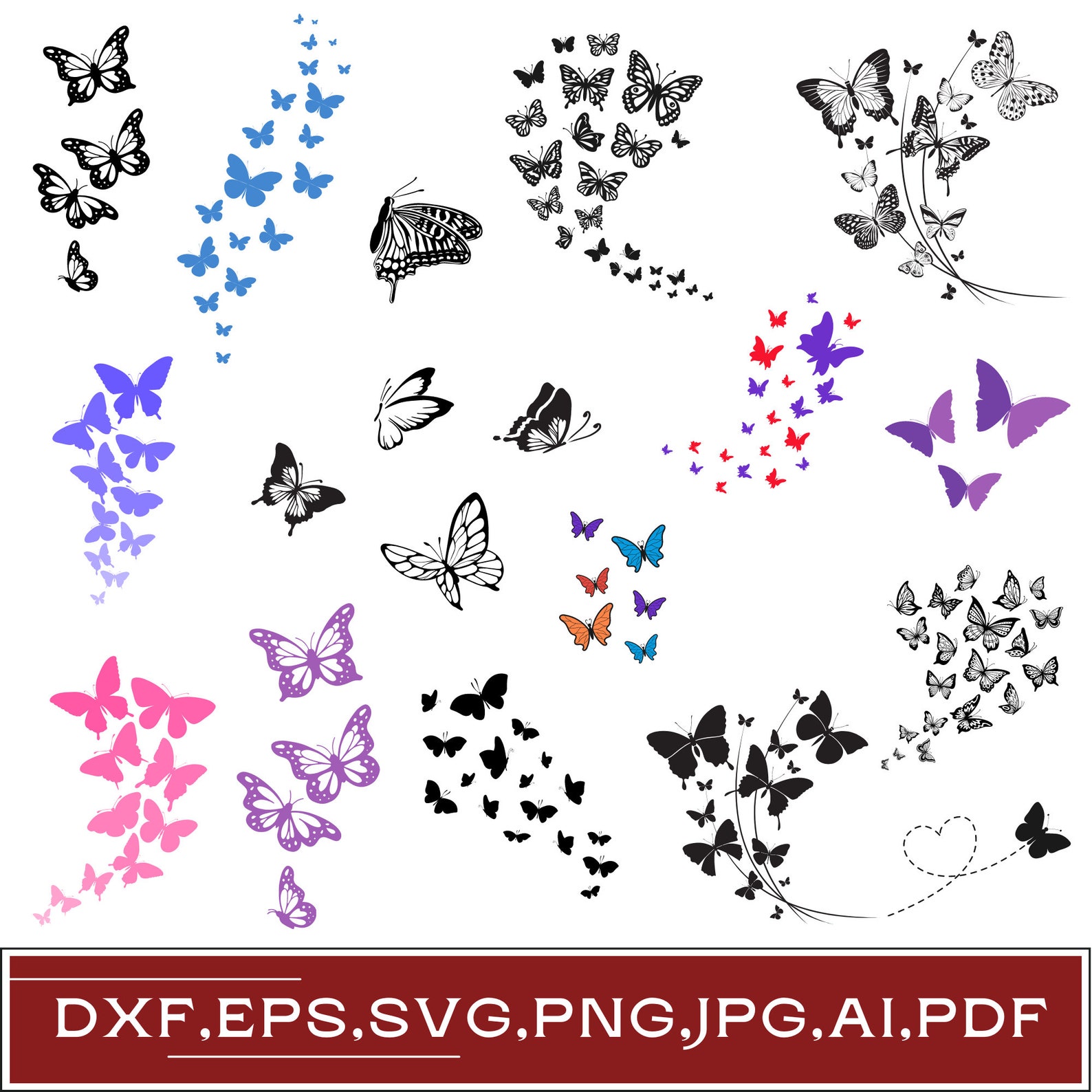 Flying Butterflies Svg Bundle, Butterfly Svg, Butterfly Swarm Svg ...