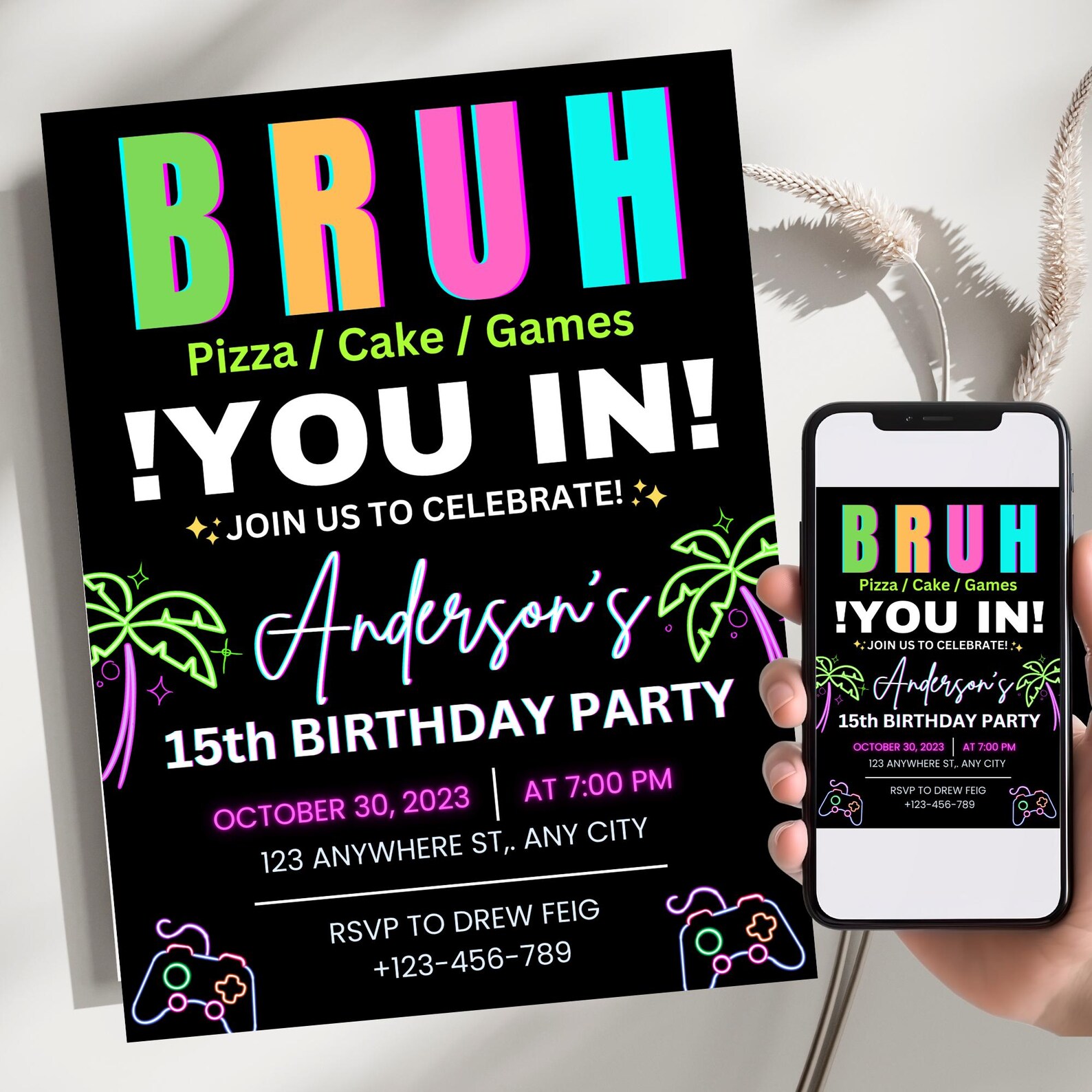 Bruh Birthday Invitation, Bruh Birthday Party Invite, Bruh Neon ...