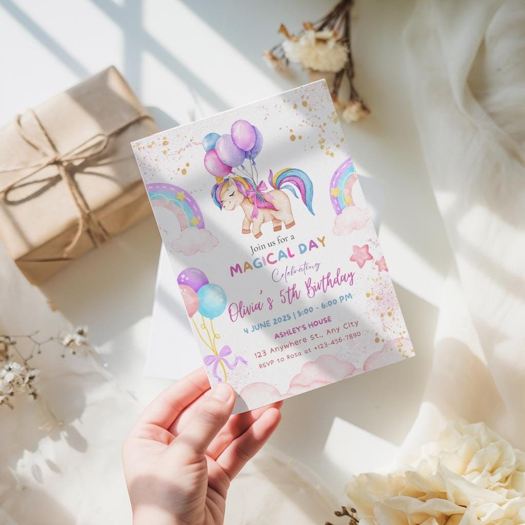 Editable Unicorn Birthday Invitation, Rainbow Unicorn Invitation Card ...